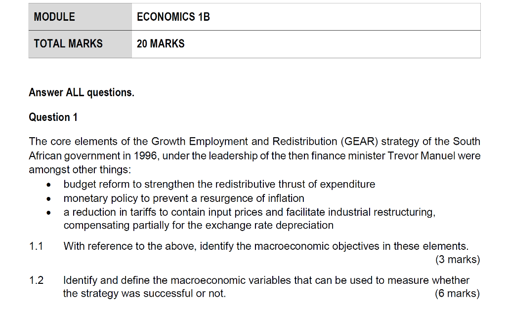 Solved MODULE ECONOMICS 1B TOTAL MARKS 20 MARKS Answer ALL | Chegg.com Solved MODULE ECONOMICS 1B TOTAL MARKS 20 MARKS Answer ALL | Chegg.com