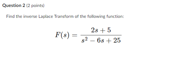 Solved (2 ﻿points) ﻿Find the inverse Laplace transform of | Chegg.com