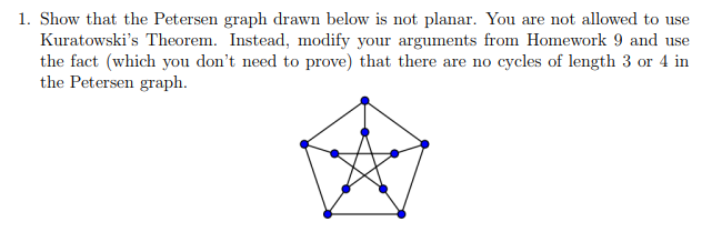 Solved 1. Show that the Petersen graph drawn below is not | Chegg.com