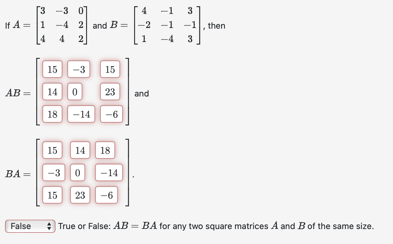 Solved If A=[3-301-42442] ﻿and B=[4-13-2-1-11-43], ﻿thenAB= | Chegg.com