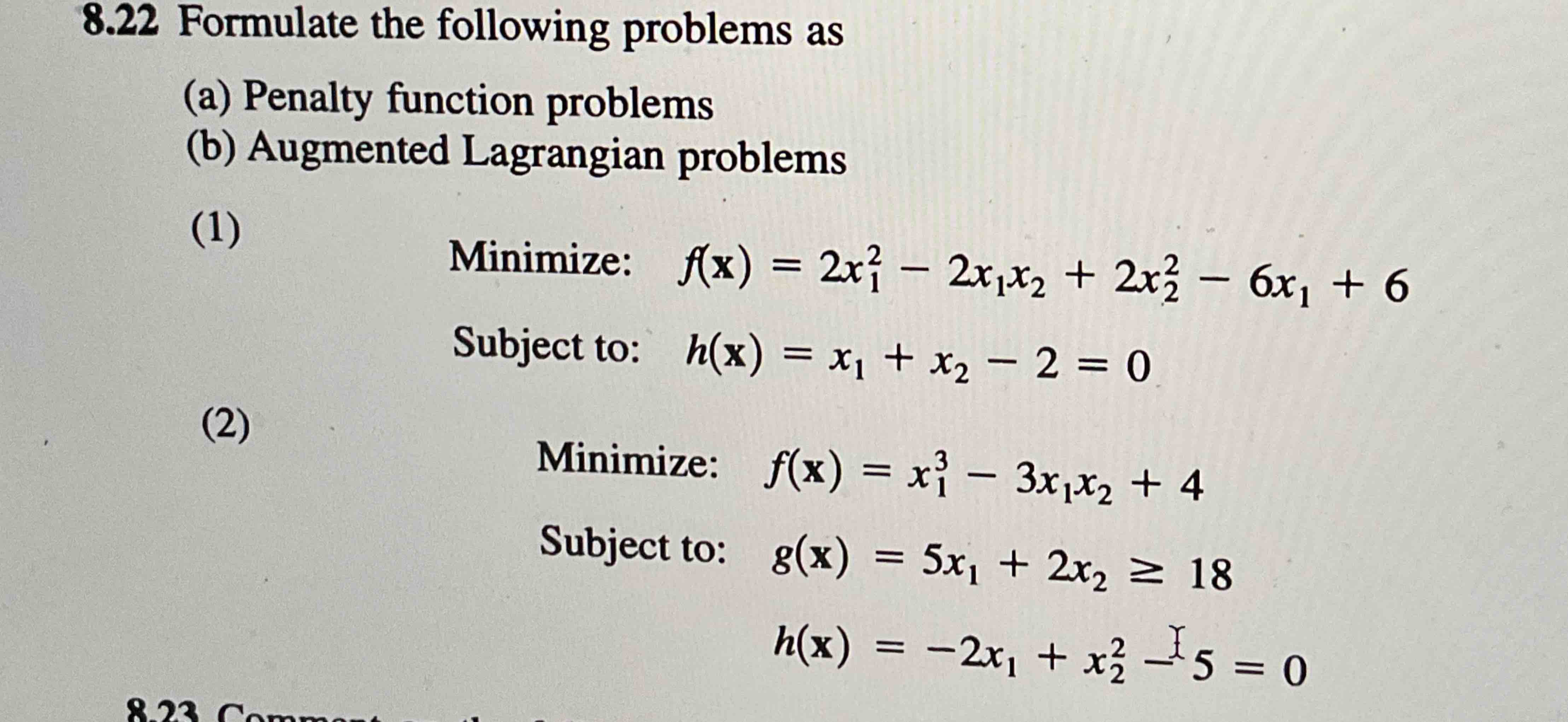 8.22 ﻿Formulate the following problems as(a) ﻿Penalty | Chegg.com