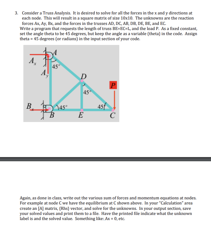 3. Consider a Truss Analysis. It is desired to solve | Chegg.com