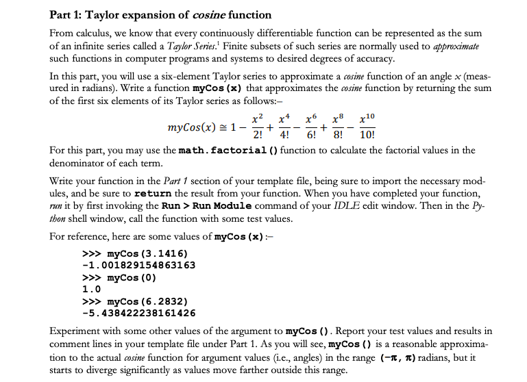 Solved + + Part 1: Taylor expansion of cosine function From | Chegg.com