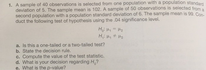 Solved A sample of 40 observations is selected from one | Chegg.com