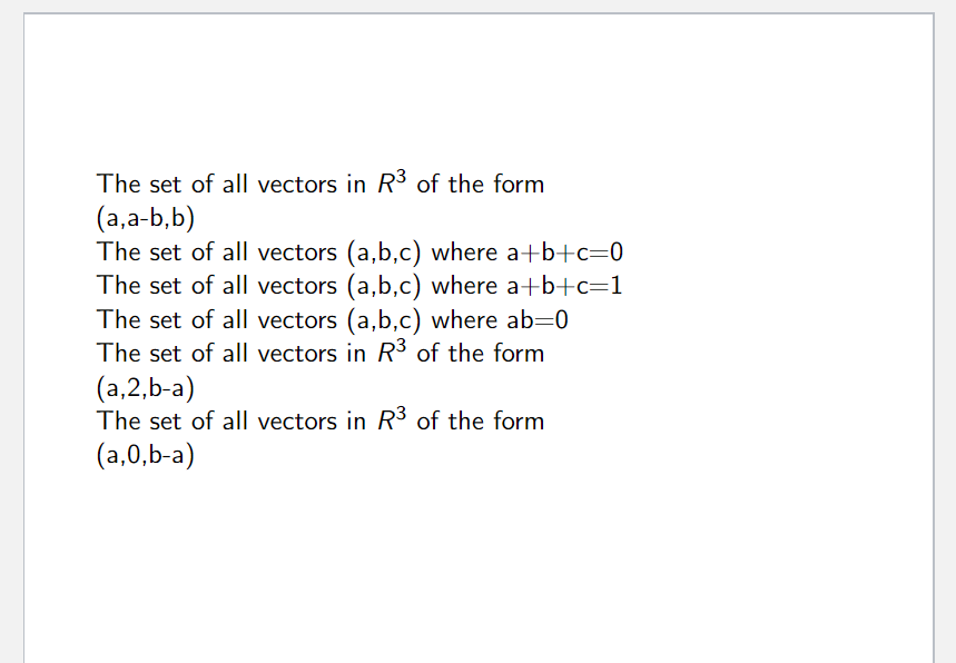 Solved The set of all vectors in R3 of the form (a,a-b,b) | Chegg.com