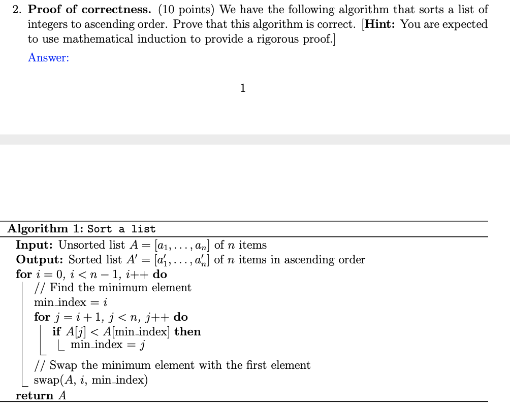 Solved 2. Proof of correctness. (10 points) We have the | Chegg.com