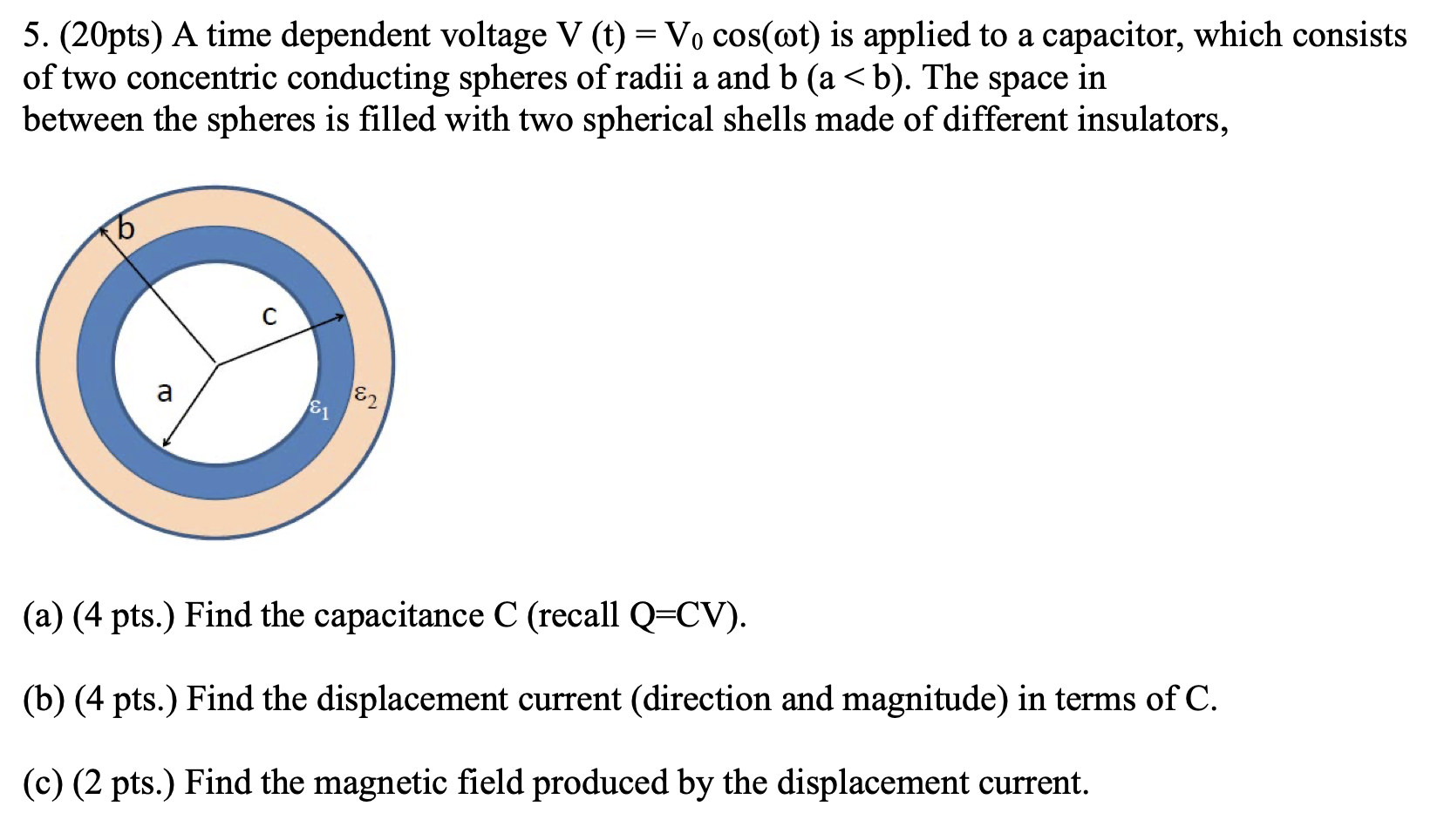 Solved 5. (20pts) A time dependent voltage V(t)=V0cos(ωt) is | Chegg.com