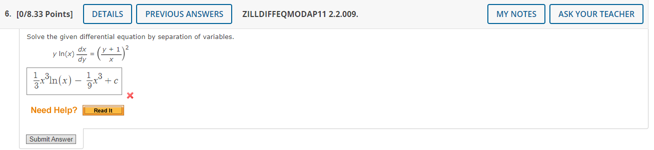 Solved Solve the given differential equation by separation | Chegg.com