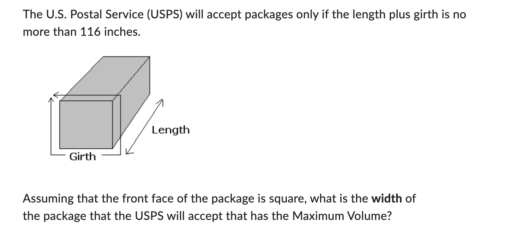 Solved The U.S. Postal Service (USPS) will accept packages | Chegg.com