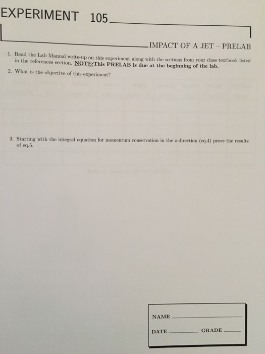 Solved EXPERIMENT 105 IMPACT OF A JET REFERENCES Weight Pan | Chegg.com