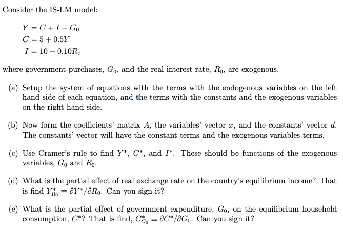 Consider the IS-LM model: Se Image (a) Setup the | Chegg.com