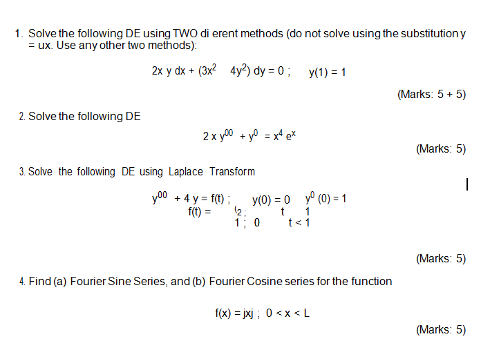 Solved 1. Solve the following DE using TWO di erent methods | Chegg.com