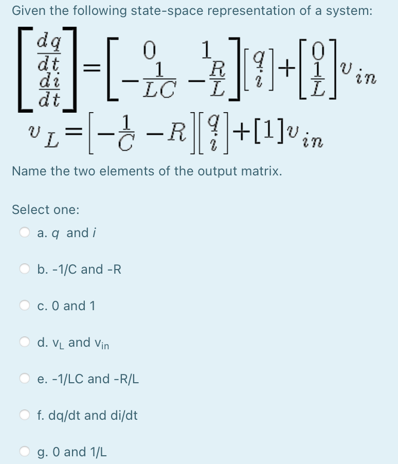 Solved Given the following state-space representation of a | Chegg.com