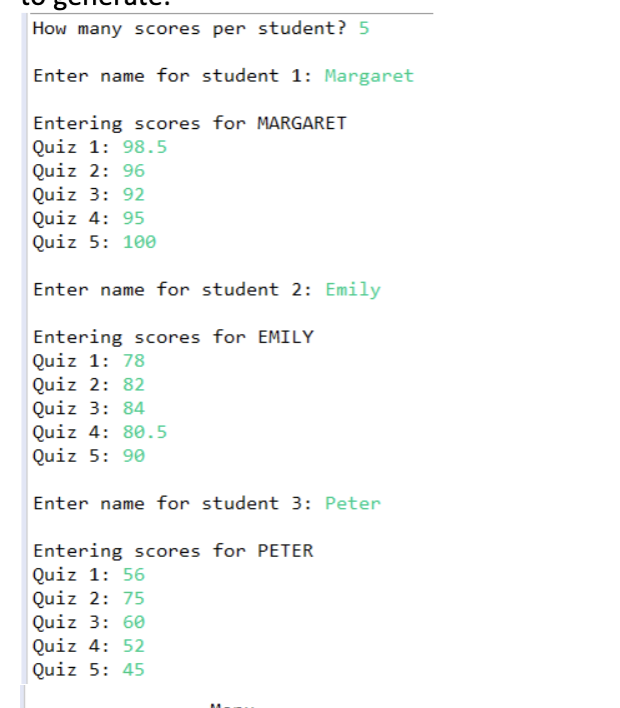Solved This program should manage the quiz scores for a | Chegg.com