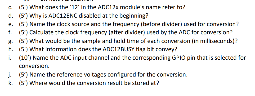 Solved Q1 80 Given The Following Code Using The Adc 