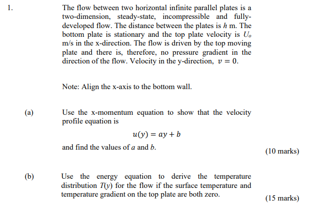 Solved 1. The flow between two horizontal infinite parallel | Chegg.com