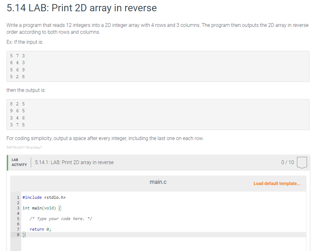 Solved 5.14 ﻿LAB: Print 2D array in reverseWrite a program | Chegg.com