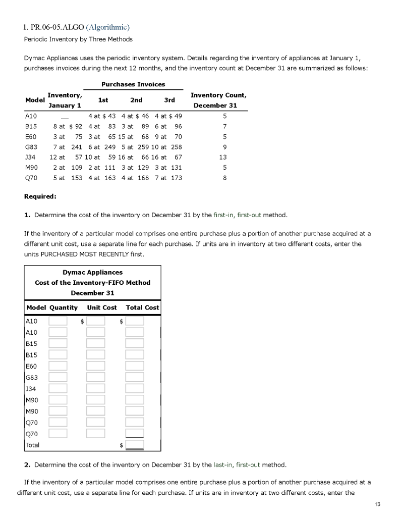Solved 1. PR.06-05.ALGO (Algorithmic) Periodic Inventory by | Chegg.com