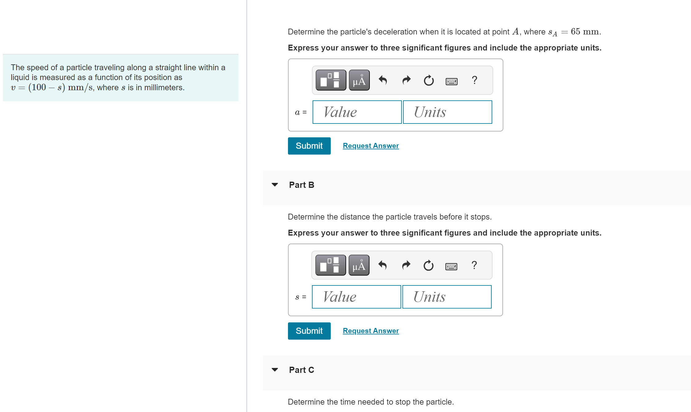 Solved Determine the particle's deceleration when it is | Chegg.com