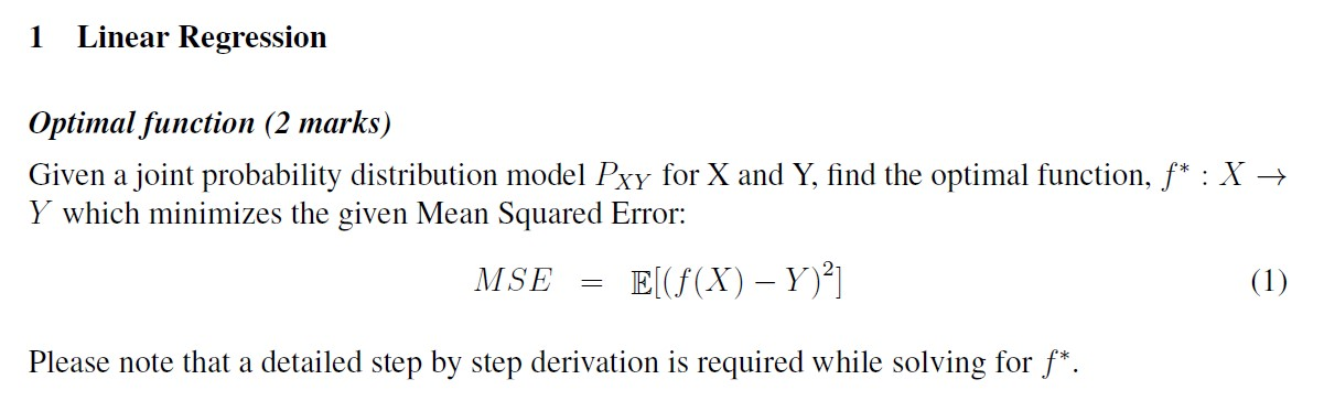 Solved Linear Regression Optimal function (2 marks) Given a | Chegg.com