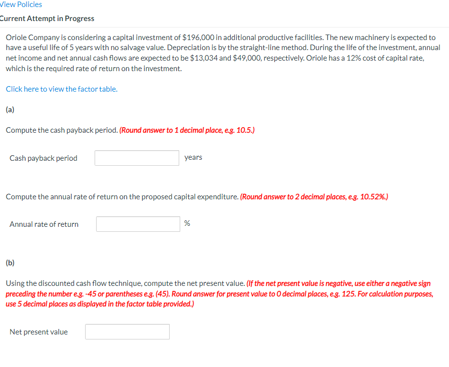 Solved View Policies Current Attempt in Progress Oriole | Chegg.com