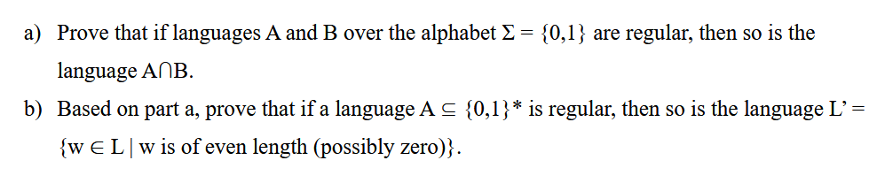 a) Prove that if languages A and B over the alphabet | Chegg.com