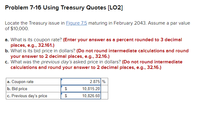 Solved Locate the Treasury issue in Figure 7.5 maturing in | Chegg.com