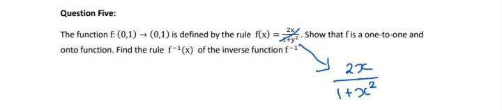 Solved The function f:(0,1)→(0,1) is defined by the rule | Chegg.com