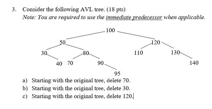 Solved 3. Consider the following AVL tree. (18 pts) Note: | Chegg.com
