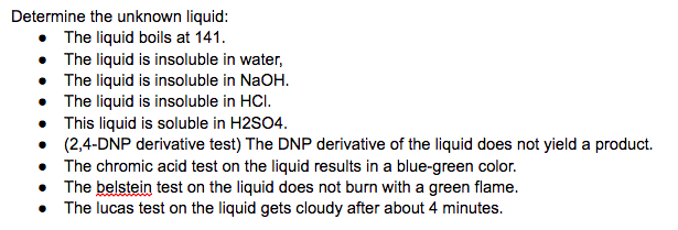 Solved Determine the unknown liquid: • The liquid boils at | Chegg.com