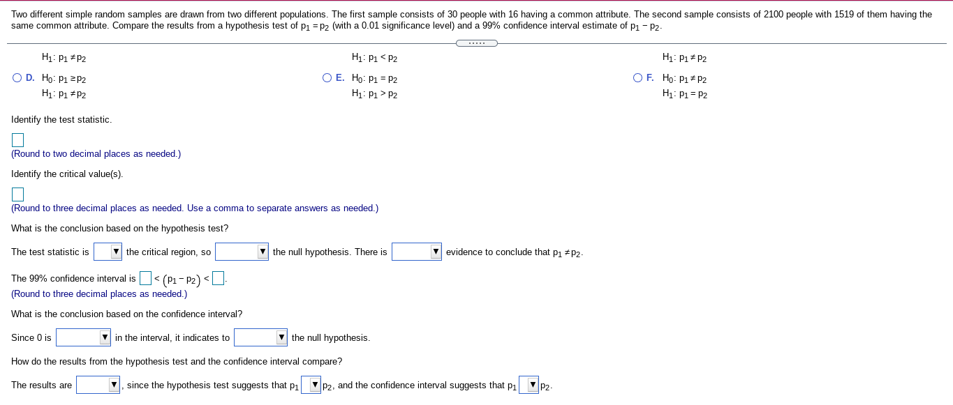 Solved Two different simple random samples are drawn from | Chegg.com