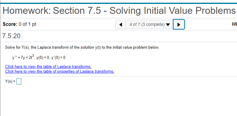 Solved Homework: Section 7.5 - Solving Initial Value | Chegg.com