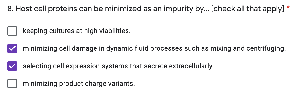 Solved 8. Host cell proteins can be minimized as an impurity | Chegg.com
