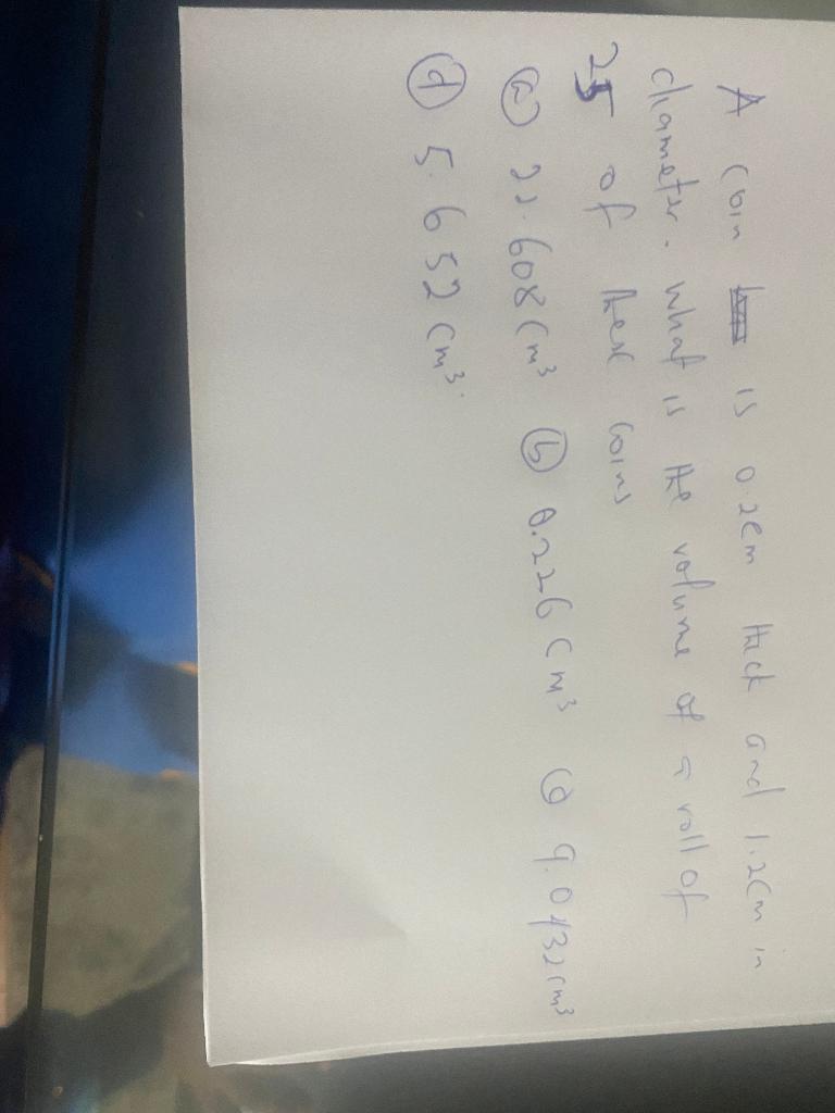 Solved A coin is 0.2 cm thick and 1.2 cm in diameter. What | Chegg.com