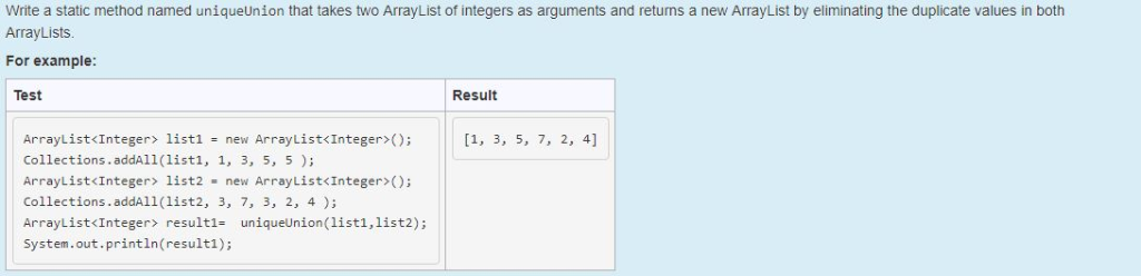 Solved Write a static method named uniqueUnion that takes | Chegg.com