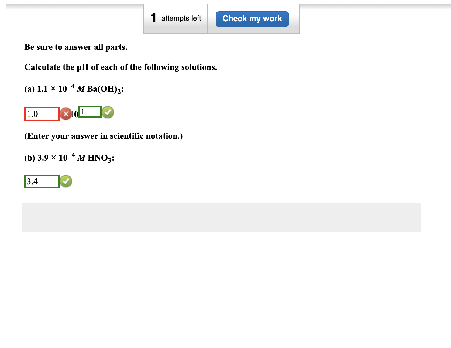 Solved Be sure to answer all parts. Calculate the pH of each | Chegg.com