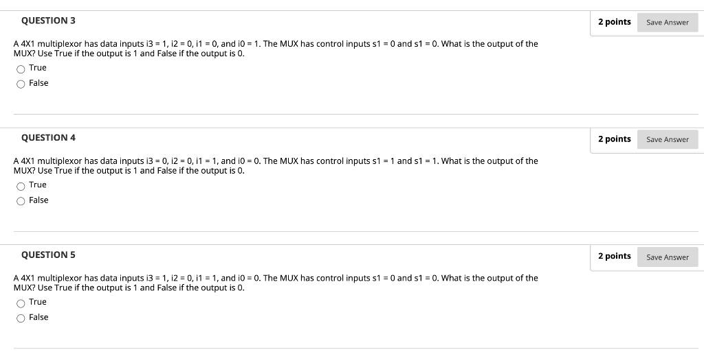 Solved QUESTION 1 2 points Save Answer A 2X4 decoder has | Chegg.com