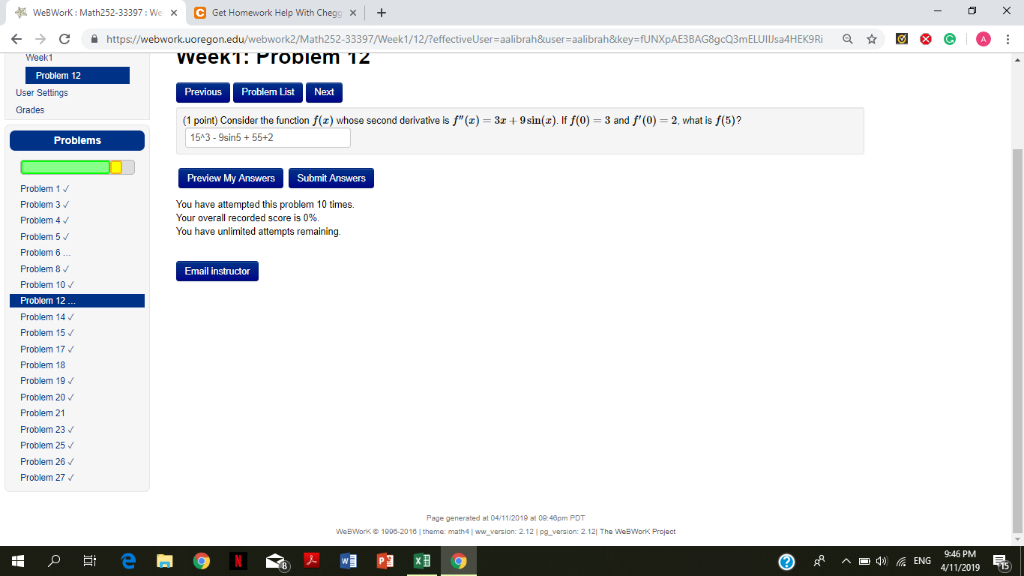 Solved WeBWork: Math252-33397:We x C Get Homework Help With | Chegg.com