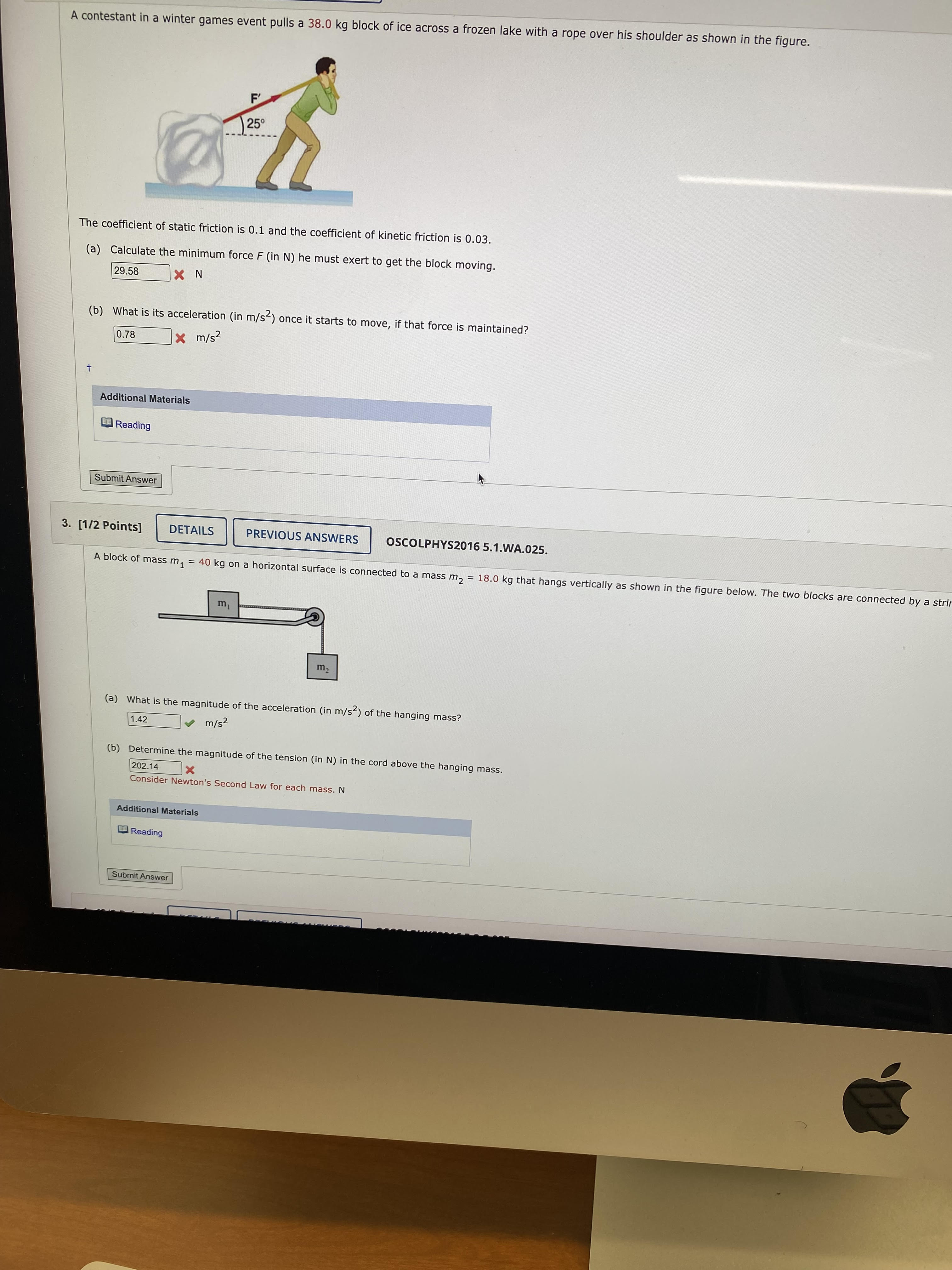 (a) Calculate the minimum force F (in N ) he must | Chegg.com