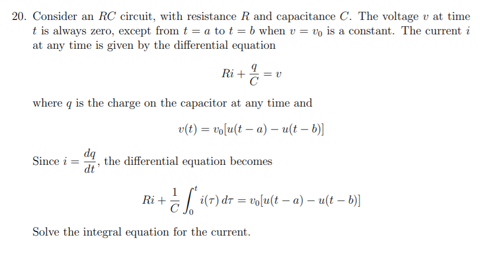 Solved 20. Consider an RC circuit, with resistance R and | Chegg.com