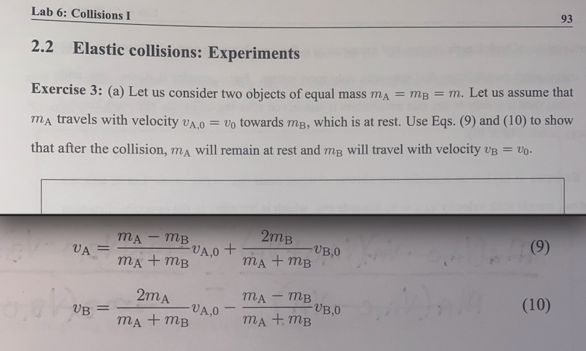 Solved Lab 6: Collisions I 93 2.2 Elastic collisions: | Chegg.com