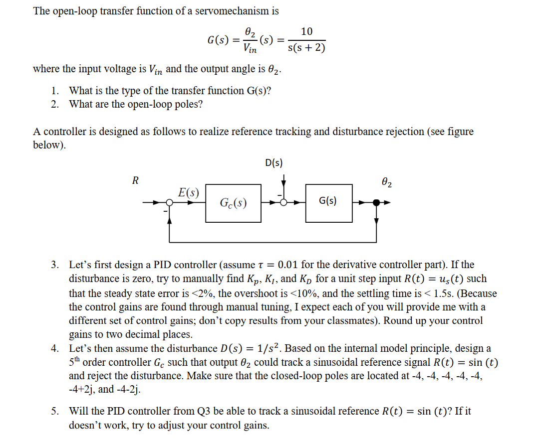 Solved τ=0.01 ﻿for the derivative controller partKp,KI, ﻿and | Chegg.com