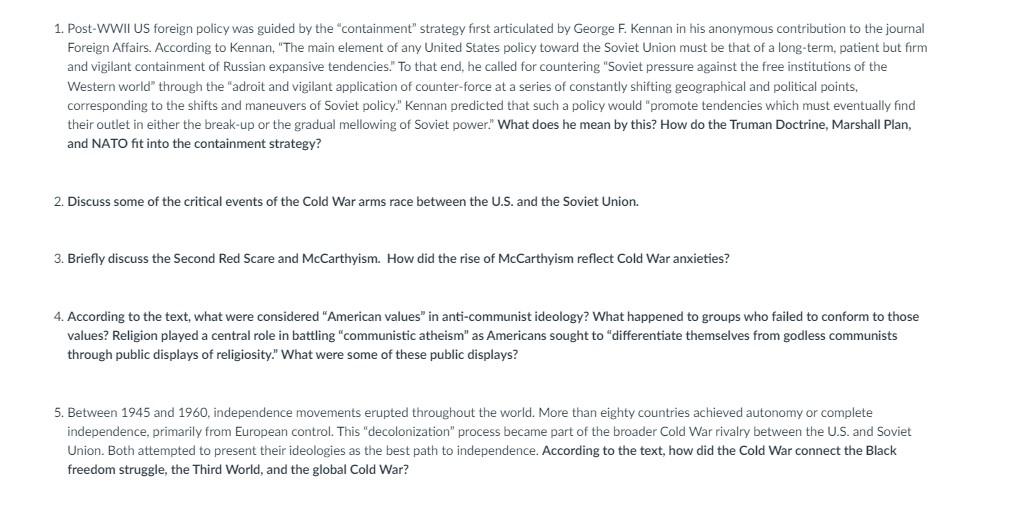 1. Post-WWII US foreign policy was guided by the | Chegg.com