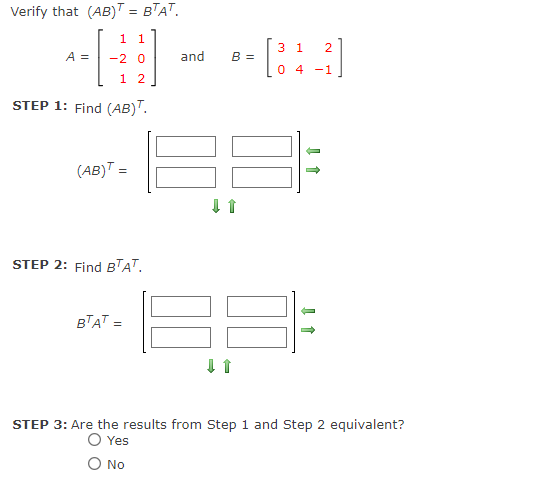 Solved Verify that (AB)T = BTAT. A = | Chegg.com