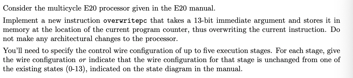 Consider the multicycle E20 processor given in the | Chegg.com