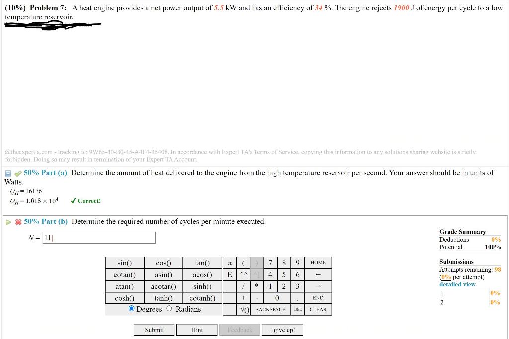 Solved (10\%) Problem 7: A heat engine provides a net power | Chegg.com