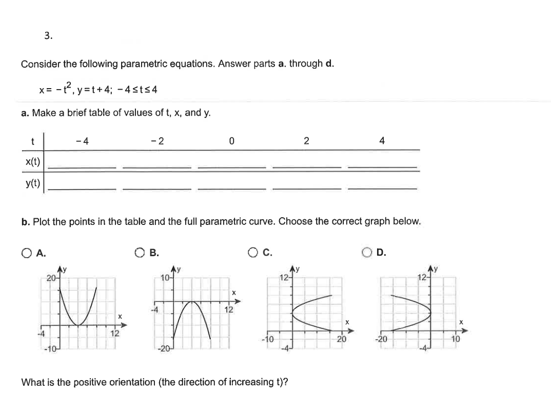 Solved Consider the following parametric equations. Answer | Chegg.com