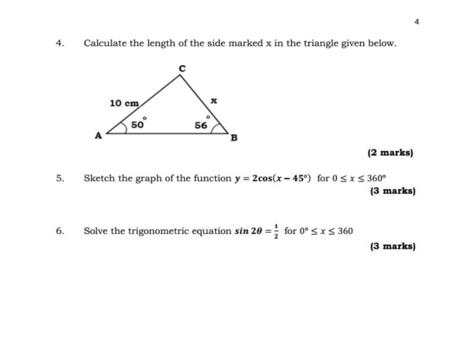 Solved 4 4. Calculate the length of the side marked x in the | Chegg.com
