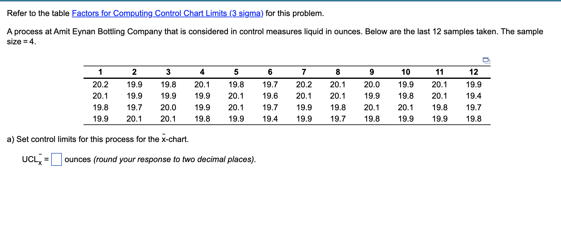 Solved Refer to the table Factors for Computing Control | Chegg.com