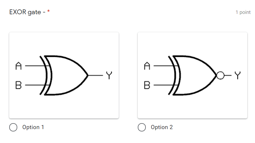 Solved * EXOR gate 1 point A A D Y Y D Y B B Option 1 Option | Chegg.com